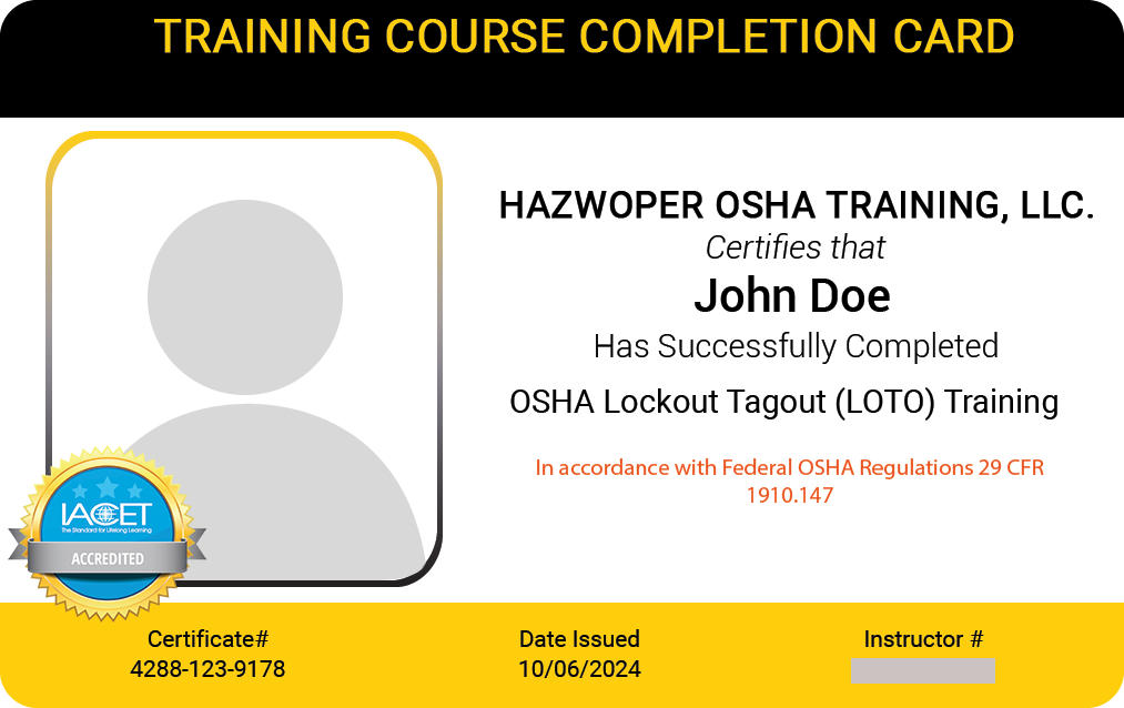 OSHA Lockout Tagout (LOTO) Training and Certificate | HAZWOPER OSHA