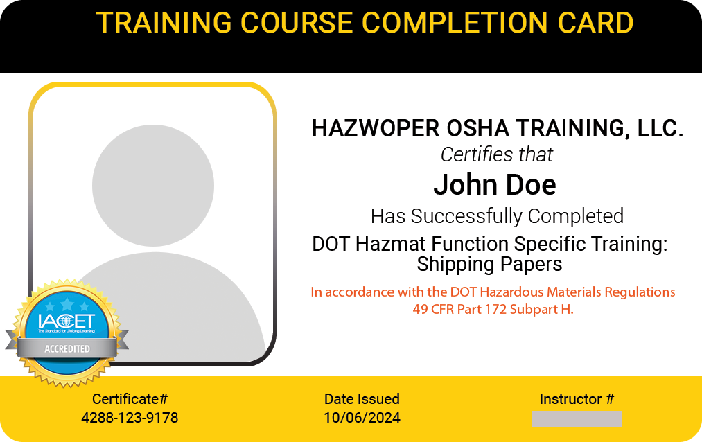HAZMAT Shipping Papers Training | DOT Hazmat | HAZWOPER OSHA