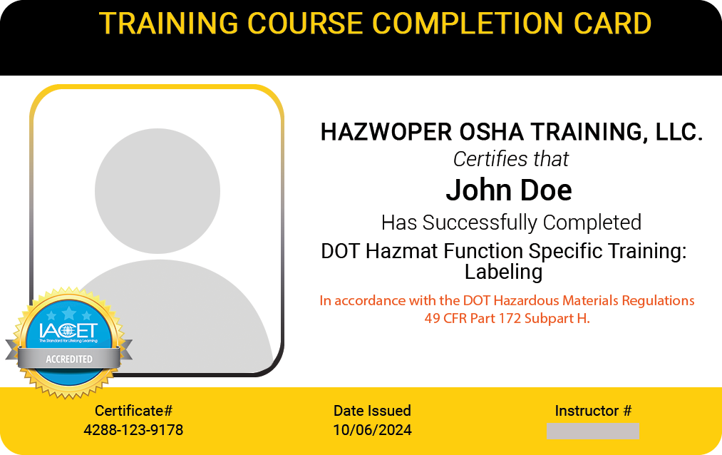 DOT Hazardous Material Transportation - Labeling Training